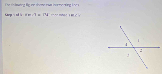Solved: The following figure shows two intersecting lines. Step 1 of 3 ...