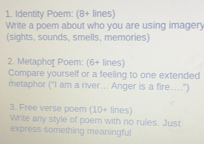 Solved: Identity Poem: (8+ lines) Write a poem about who you are using ...