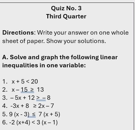 Solved: Quiz No. 3 Third Quarter Directions: Write your answer on one ...