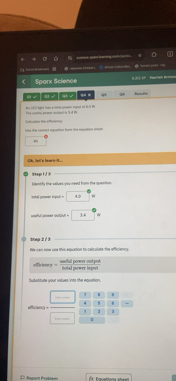 Solved: a science.sparx-learning.com/packa. ☆ a C School Bookmarks ...