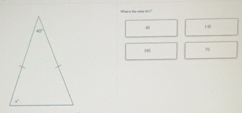 Solved: What is the value o a? 40 1-40 160 70 [Math]