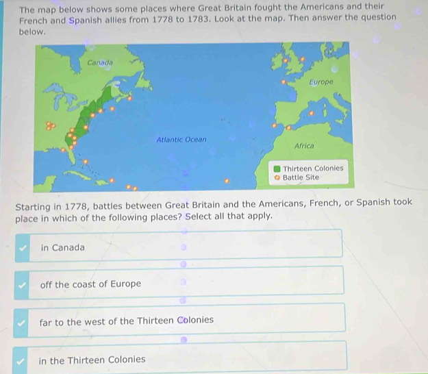 Solved: The map below shows some places where Great Britain fought the ...