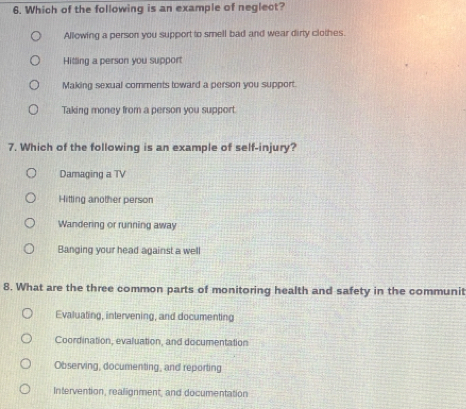 Solved: Which of the following is an example of neglect? Allowing a ...