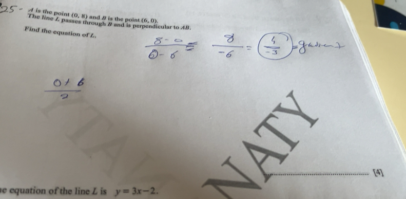 Solved: The line L passes through B and is pe A is the point (0,8) and ...