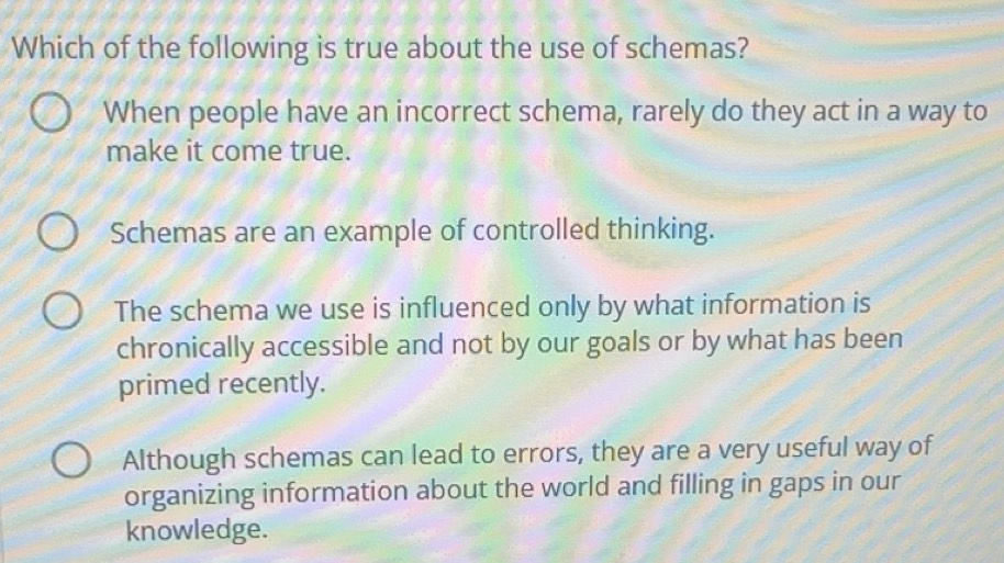 Solved: Which of the following is true about the use of schemas? When ...