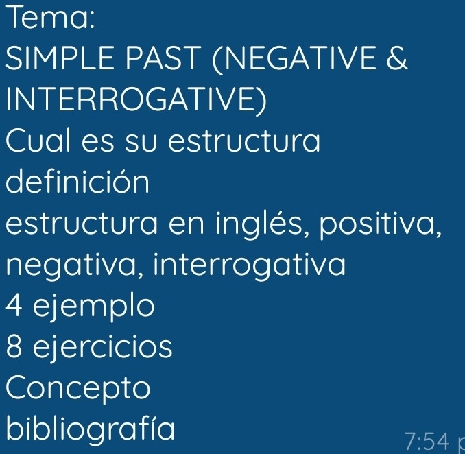 Resuelto:Tema: SIMPLE PAST (NEGATIVE & INTERROGATIVE) Cual es su ...