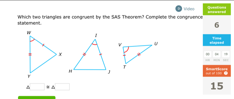 Solved: Video Questions Which two triangles are congruent by the SAS ...