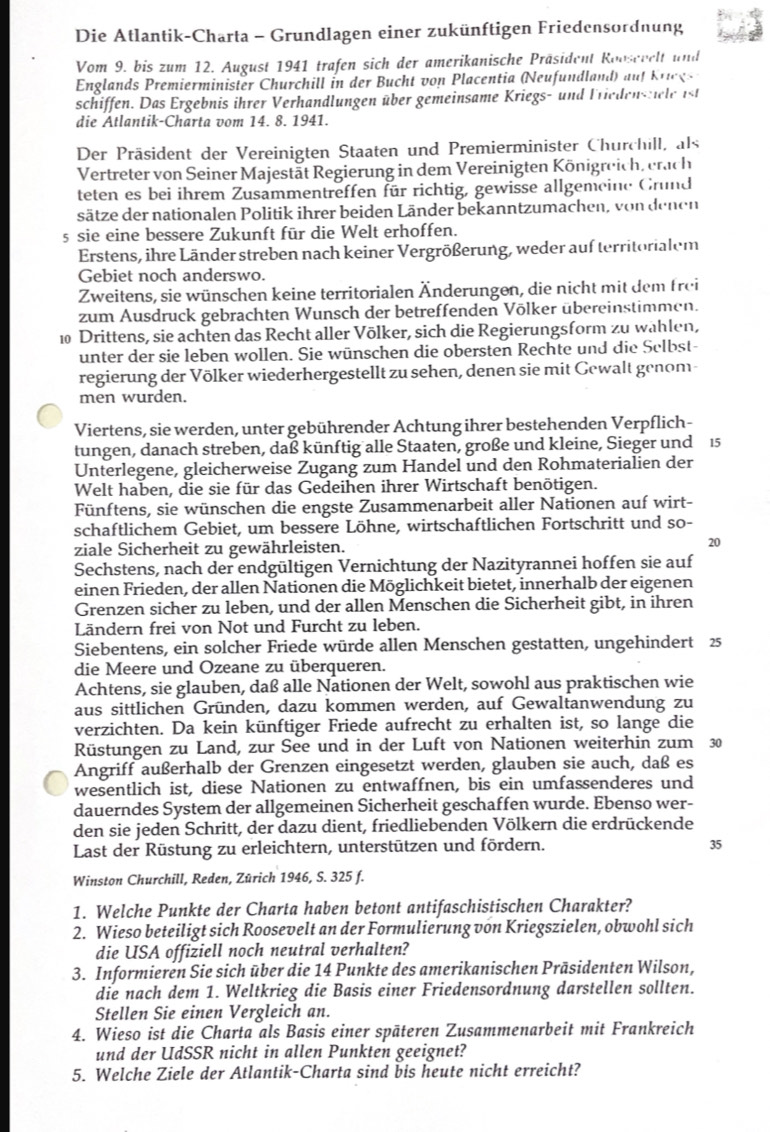 Gelöst:Die Atlantik-Charta - Grundlagen einer zukünftigen ...