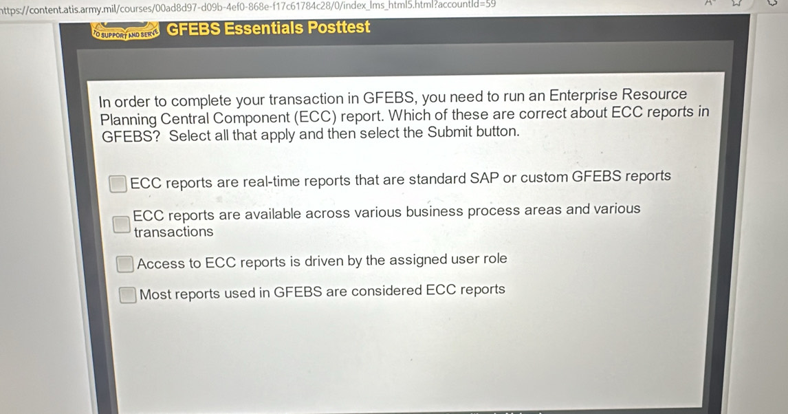 Solved: =59 o ems GFEBS Essentials Posttest In order to complete your ...