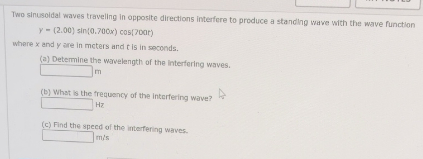 Solved: Two sinusoidal waves traveling in opposite directions interfere ...