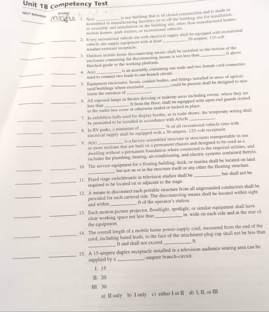 Solved: Competency Test Answer NEC* Reference _ _1. A(n)_ is any ...