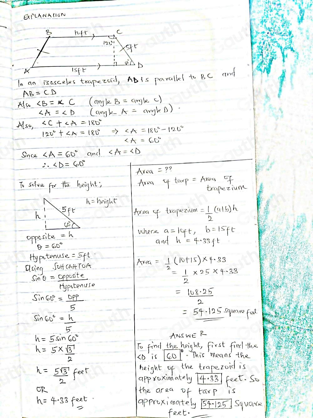 Solved: A hotel builds an isosceles trapezoidal pool for children. It ...