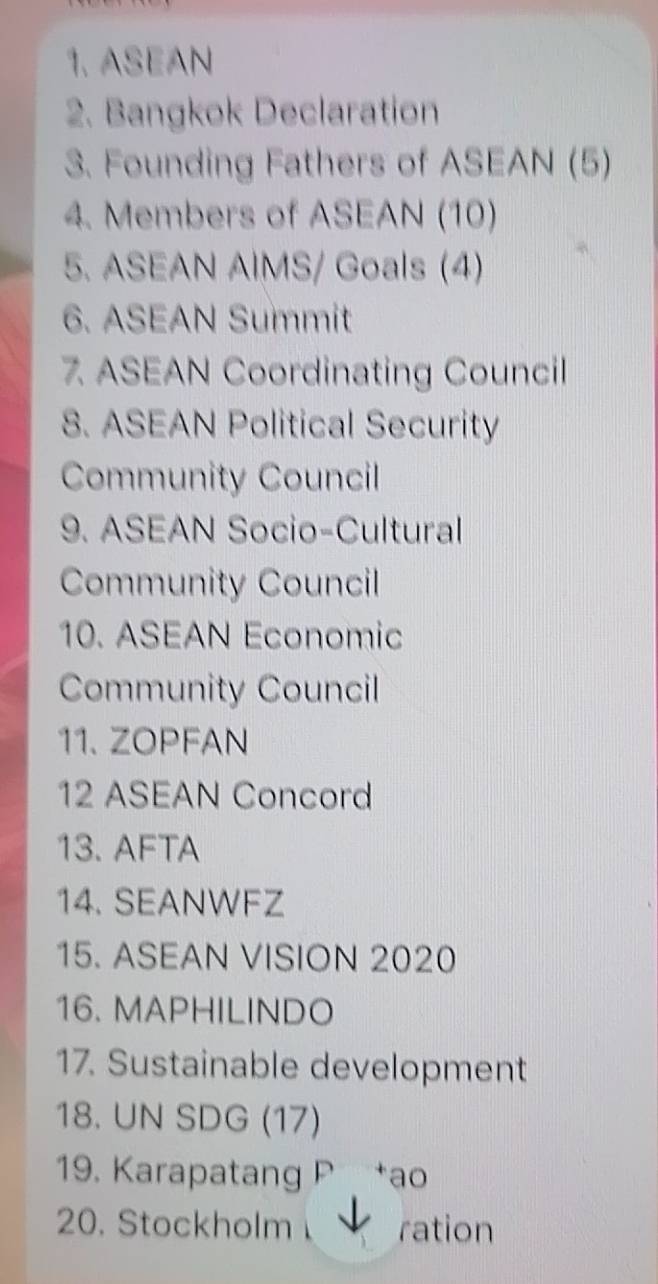 Solved: ASEAN 2. Bangkok Declaration 3. Founding Fathers of ASEAN (5) 4 ...