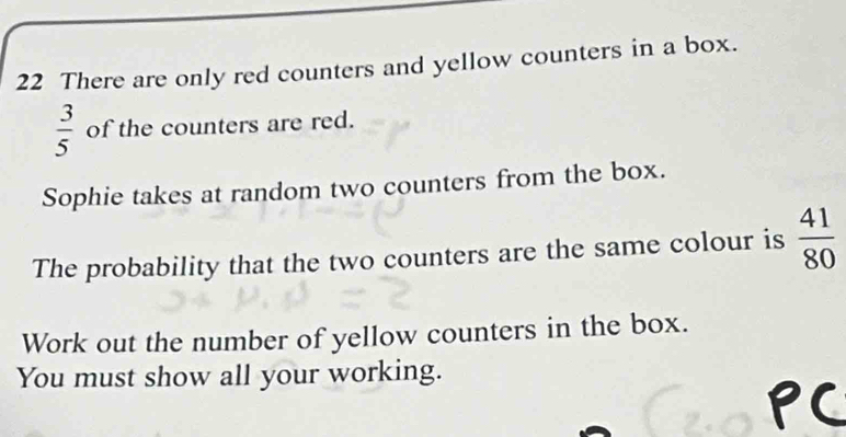 Solved: There are only red counters and yellow counters in a box. 3/5 ...