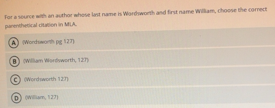 Solved: For a source with an author whose last name is Wordsworth and ...