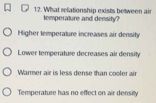 Solved: What relationship exists between air temperature and density ...