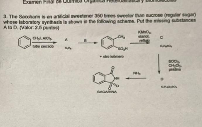 Resuelto:Examen Final de Química Orgánica Reterbalirática y ...