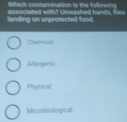 Solved: Which contamination is the following associated with? Unwashed ...