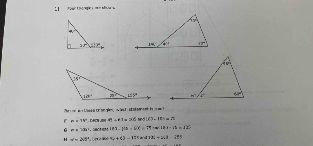 Solved: Four triangles are shown. Based on these triangles, which ...