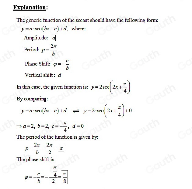 Solved: P0568Exp1 Sketch the graph of the basic cycle of Steps: y=2sec (2x+π /4) Enter the ...