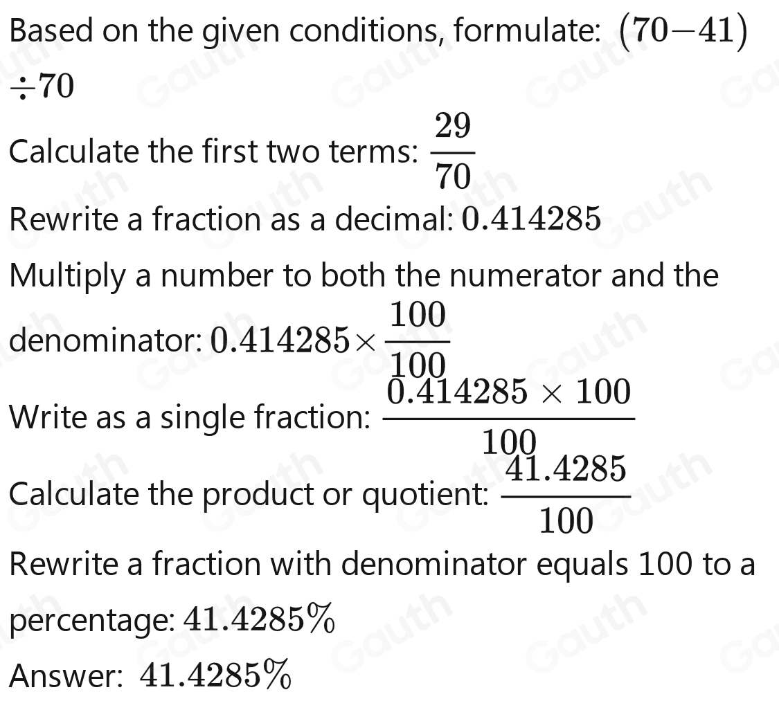 Solved: The number 70 is decreased to 41. What is the percentage by ...