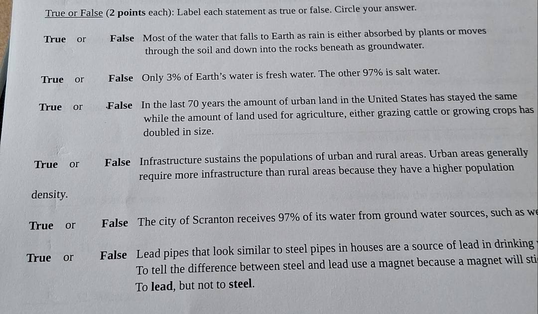 Solved: True or False (2 points each): Label each statement as true or ...