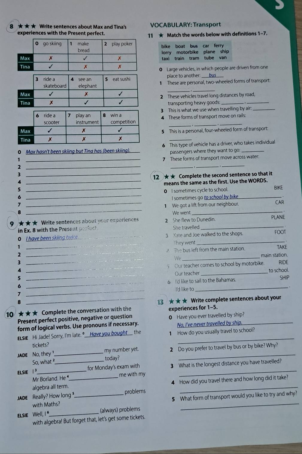 Risolto:8 ★★★ Write sentences about Max and Tina's VOCABULARY ...