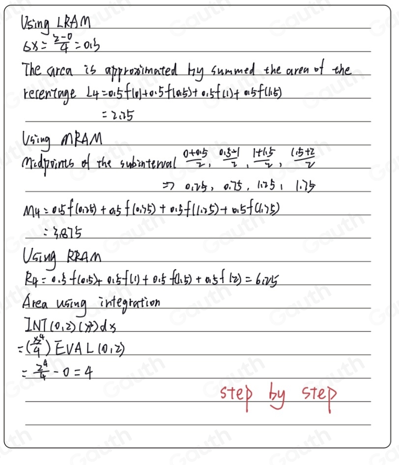 Solved: Find the area under the curve f(x)=x^3 from x=0 to 2 using LRAM ...