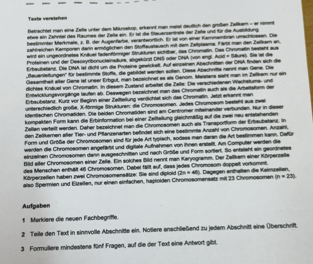 Gelöst:Texte verstehen Betrachtet man eine Zelle unter dem Mikroskop ...