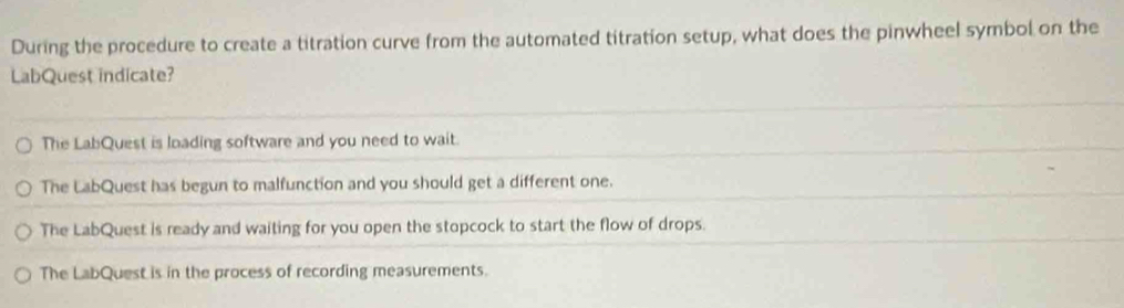 Solved: During the procedure to create a titration curve from the ...
