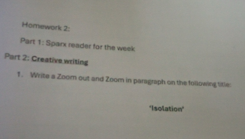 Solved: Homework 2: Part 1: Sparx reader for the week Part 2: Creative ...