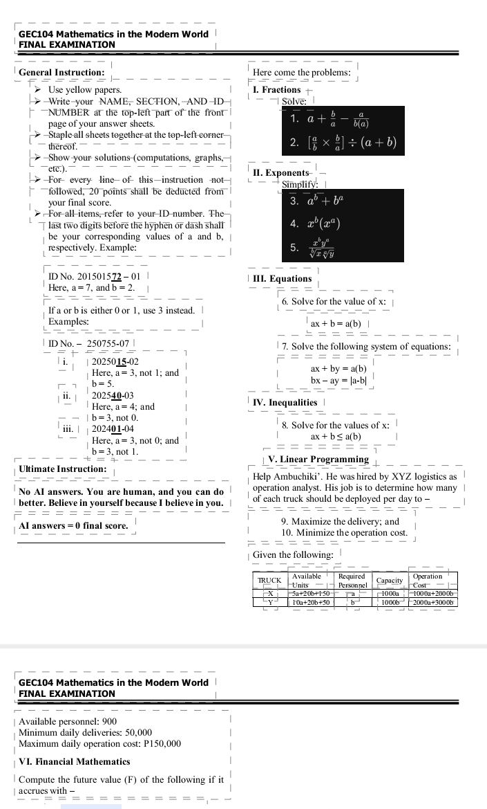 Solved: GEC104 Mathematics in the Modern World FINAL EXAMINATION ...