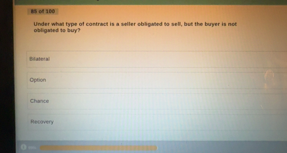 Solved: of 100 Under what type of contract is a seller obligated to ...