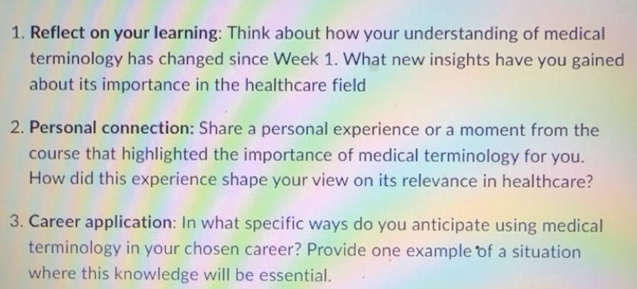 Solved: Reflect on your learning: Think about how your understanding of ...