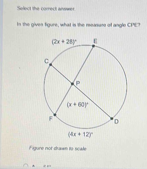 Solved: Select the correct answer. In the given figure, what is the measure of angle CPE? Figure ...