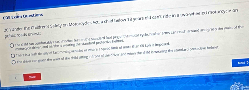 Solved: CDE Exam Questions 20.) Under the Children's Safety on ...