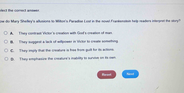 Solved: elect the correct answer. ow do Mary Shelley's allusions to ...