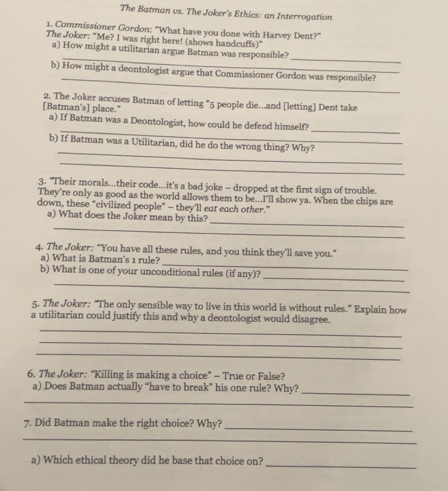 Solved: The Batman vs. The Joker’s Ethics: an Interrogation 1 ...