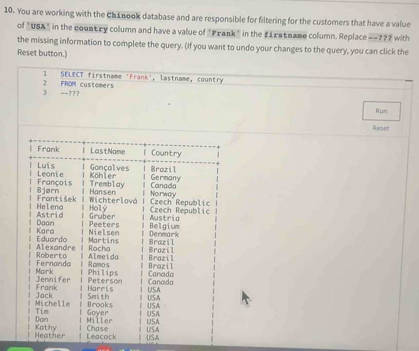 Solved: You are working with the Chinook database and are responsible for filtering for the ...