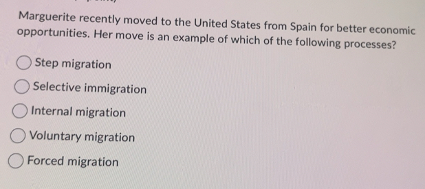 Solved: Marguerite recently moved to the United States from Spain for ...