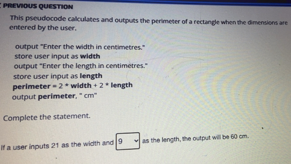 Solved: PREVIOUS QUESTION This pseudocode calculates and outputs the ...