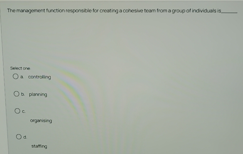 Résolu :The management function responsible for creating a cohesive ...