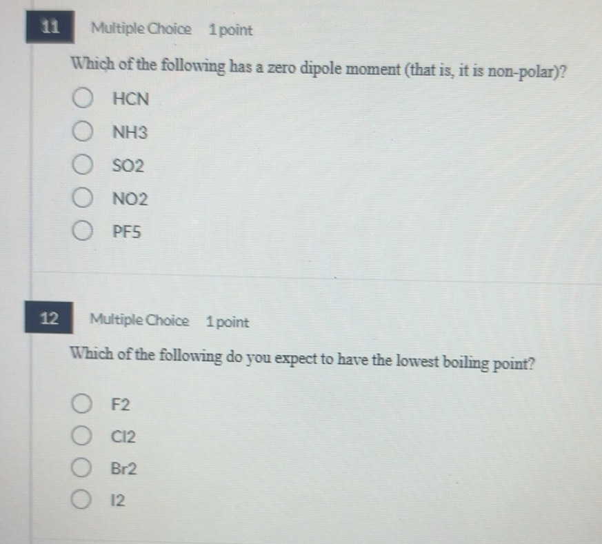 Solved: Which of the following has a zero dipole moment (that is, it is ...