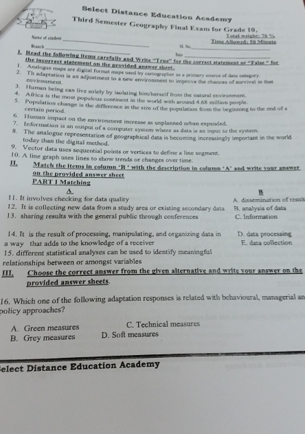 Solved: Select Distance Education Academy Third Semester Geography ...