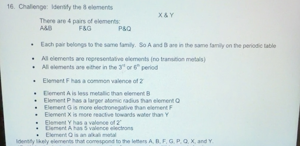 Solved: Challenge: Identify the 8 elements X & Y There are 4 pairs of ...