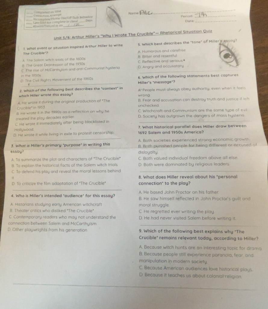 Solved: Completed an time _Correction Attempt Name _ Incomplete/chone ...