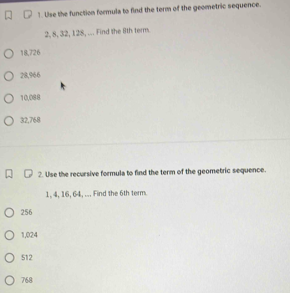 Solved: Use the function formula to find the term of the geometric ...