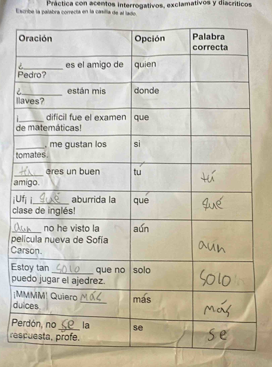 Solved: Práctica con acentos interrogativos, exclamativos y diacríticos ...