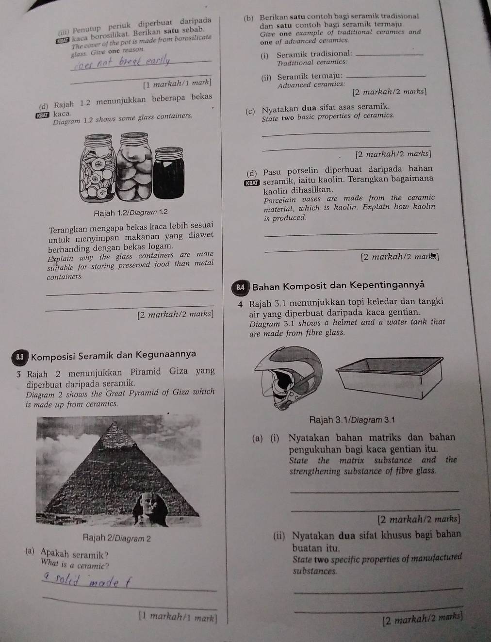 Selesai:(iii) Penutup periuk diperbuat daripada (b) Berikan satu contoh ...