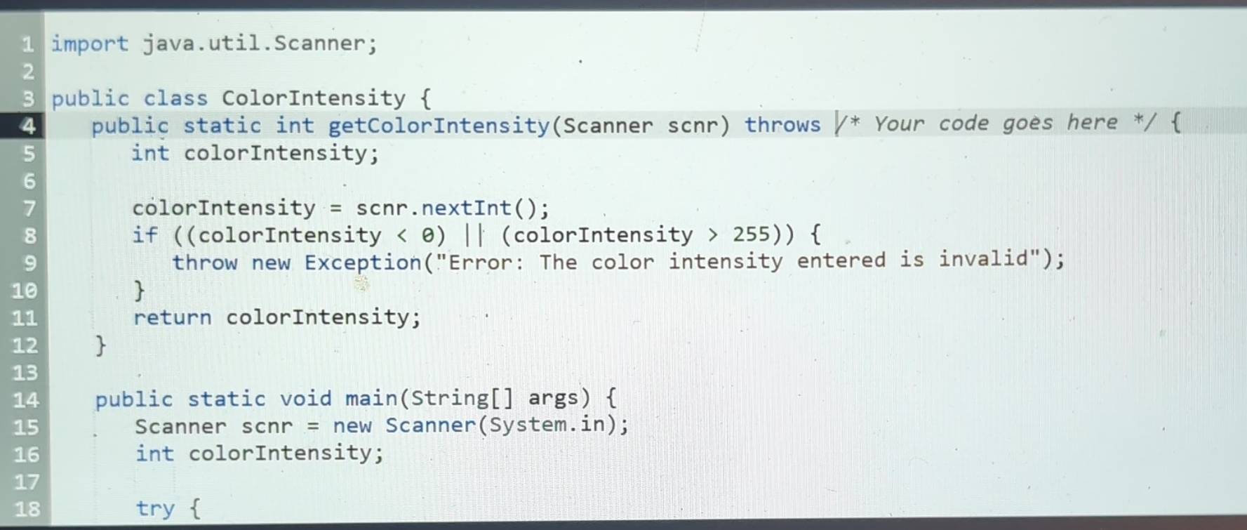 Solved: import java.util.Scanner; 2 3 public class ColorIntensity 4 ...